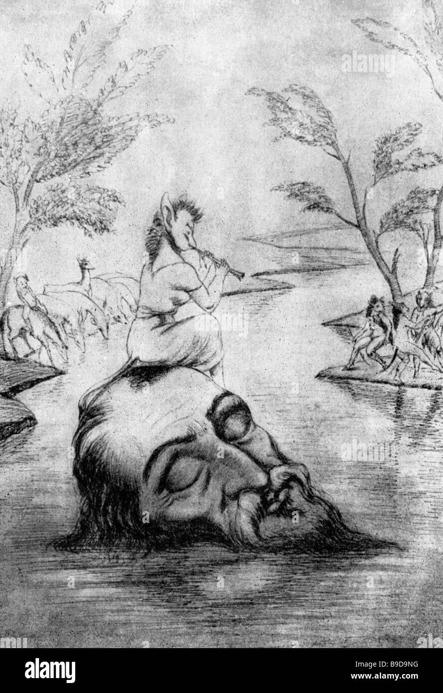 A reproduction of the Tale of old wisdom drawing by Lado Gudiashvili ...