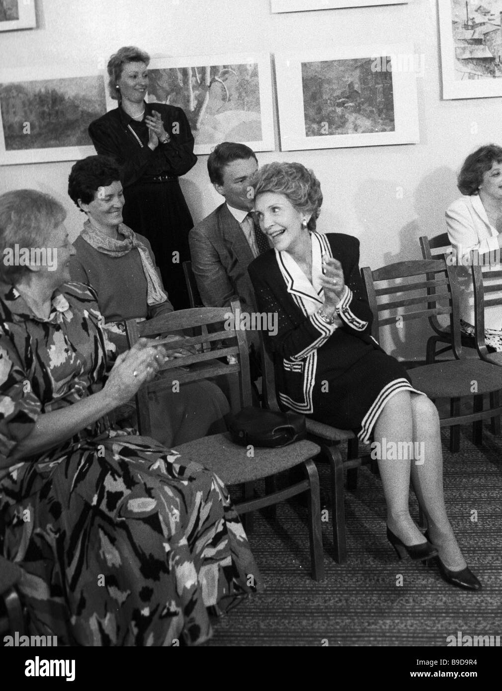 First lady of the U S Nancy Reagan second right visits one of Moscow ...