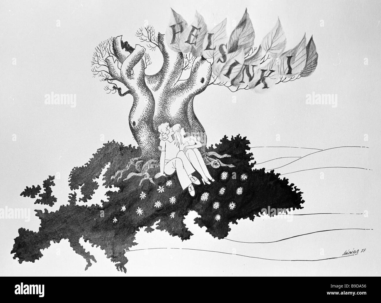 Reproduction of a drawing by Andrash Messarosh Europe 1974 Stock Photo ...
