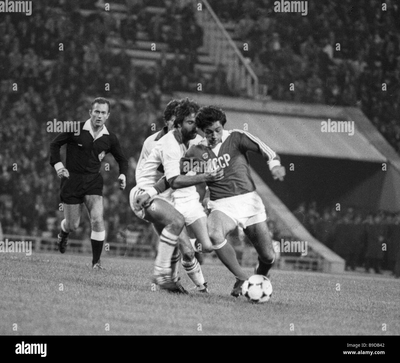 Soviet national football team forward K Oganesian right attacks Stock ...