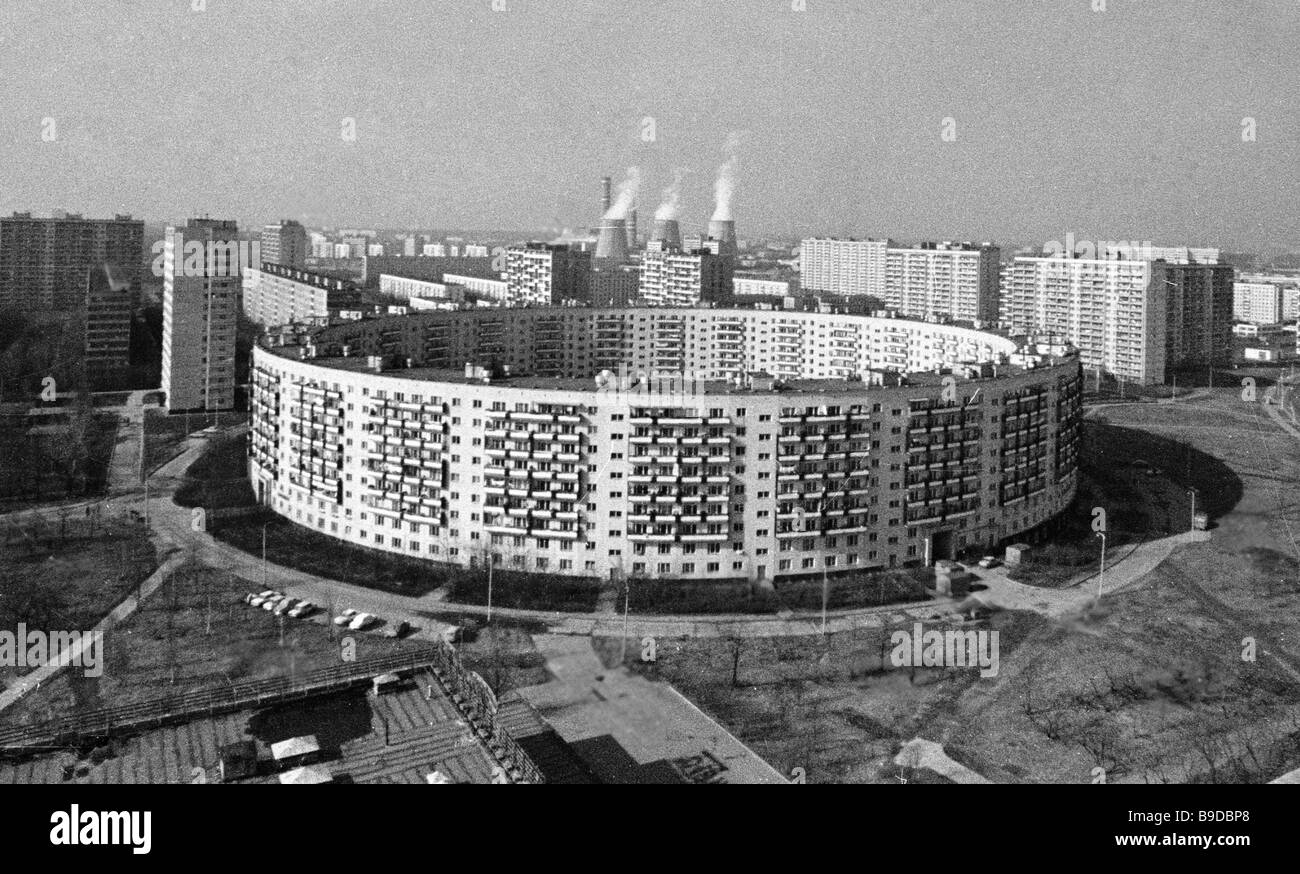 A round house in Matveevskoye residential community in Moscow Stock ...