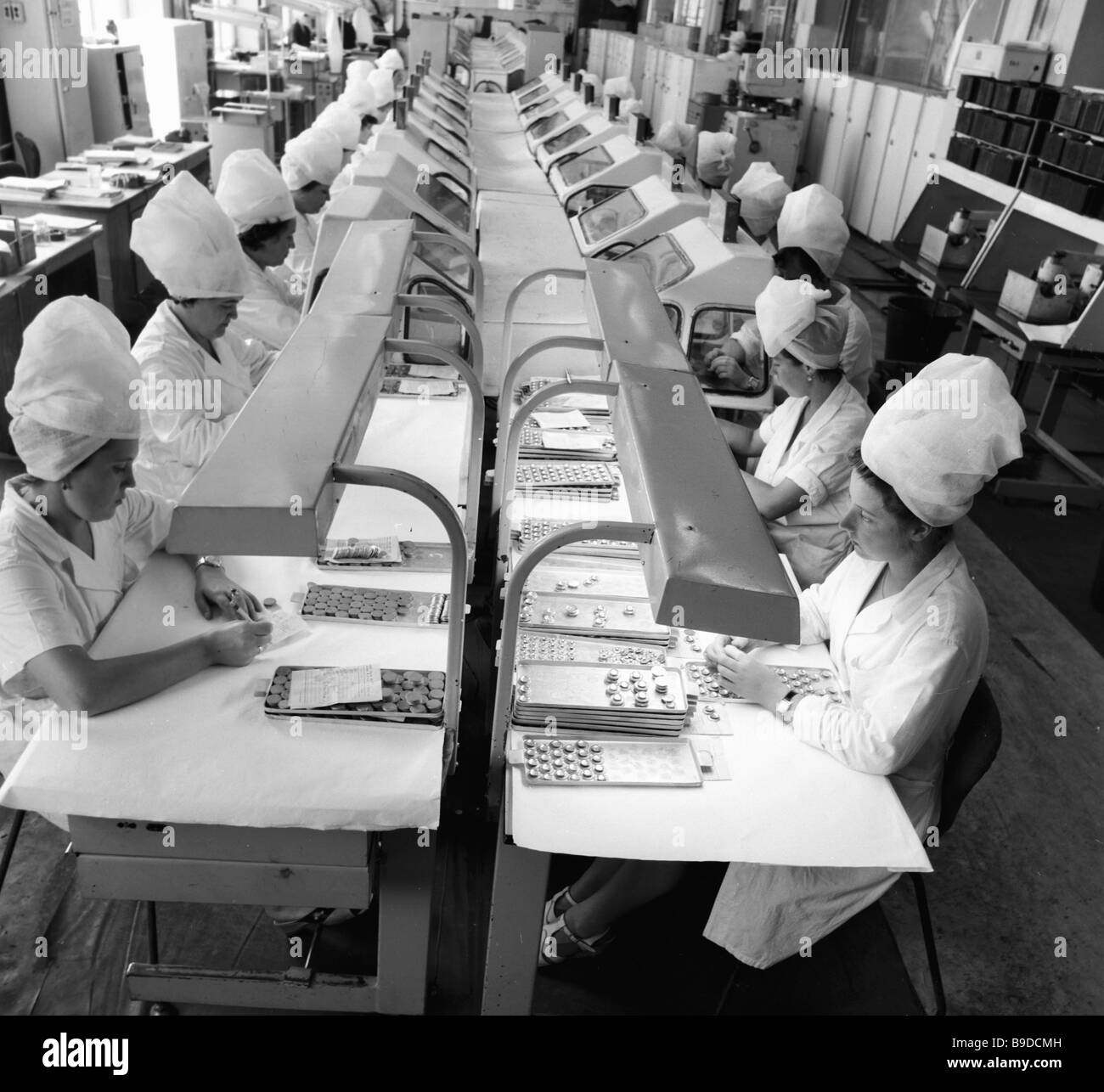 An assembly conveyer line at the Rectifier electric works Saransk ...