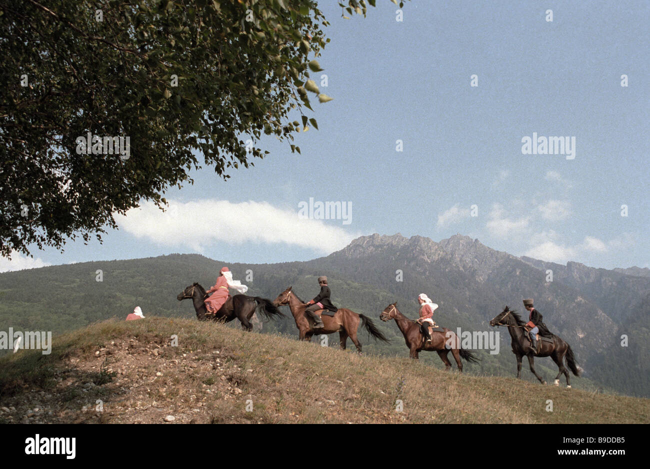 Mounted students of the Taberda equestrian school wearing national ...