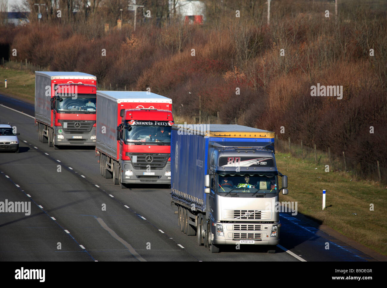 HGV Lorry Traffic on the A1/M Motorway near Peterborough Cambridgeshire ...
