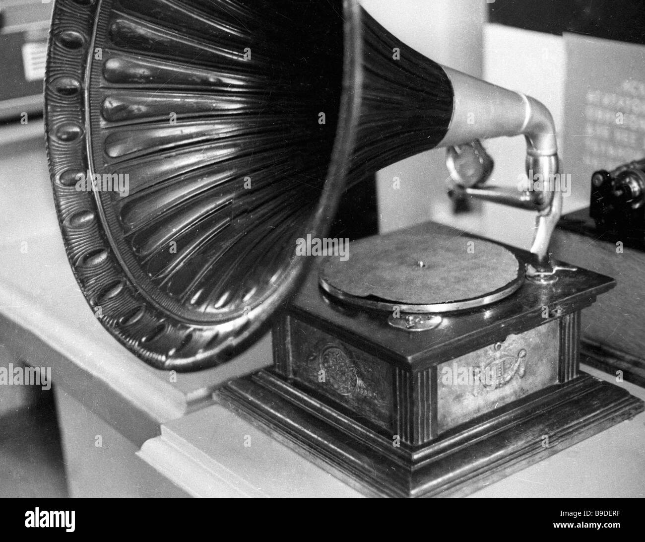 One of the first gramophones Polytechnical museum Stock Photo - Alamy