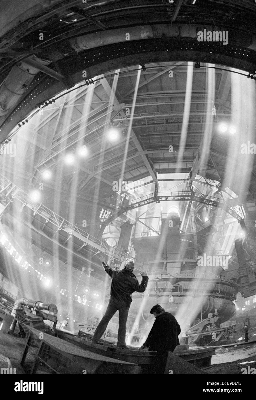 The yard of the Karaganda Iron and Steel Works largest blast furnace ...