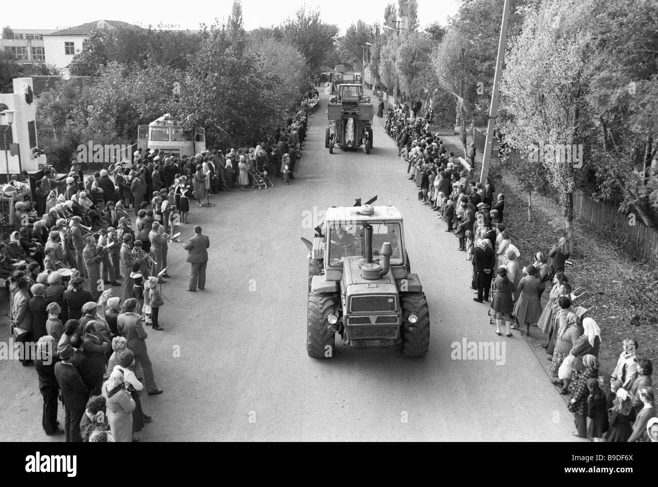 An agricultural machinery parade at harvest festival Azovsky state farm ...