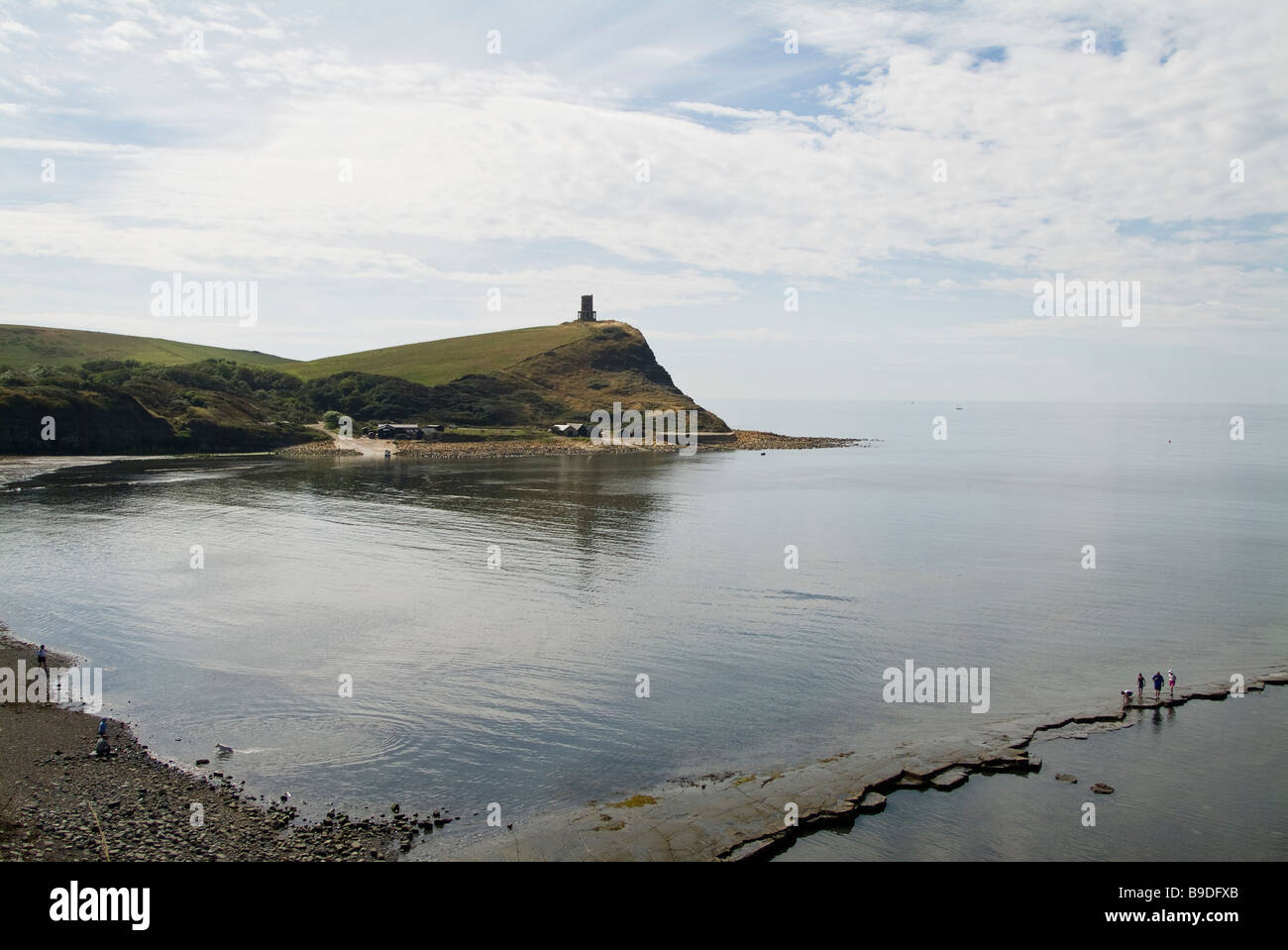 Clavel`s Folly or Kimmeridge Tower seen across Kimmeridge Bay Stock ...