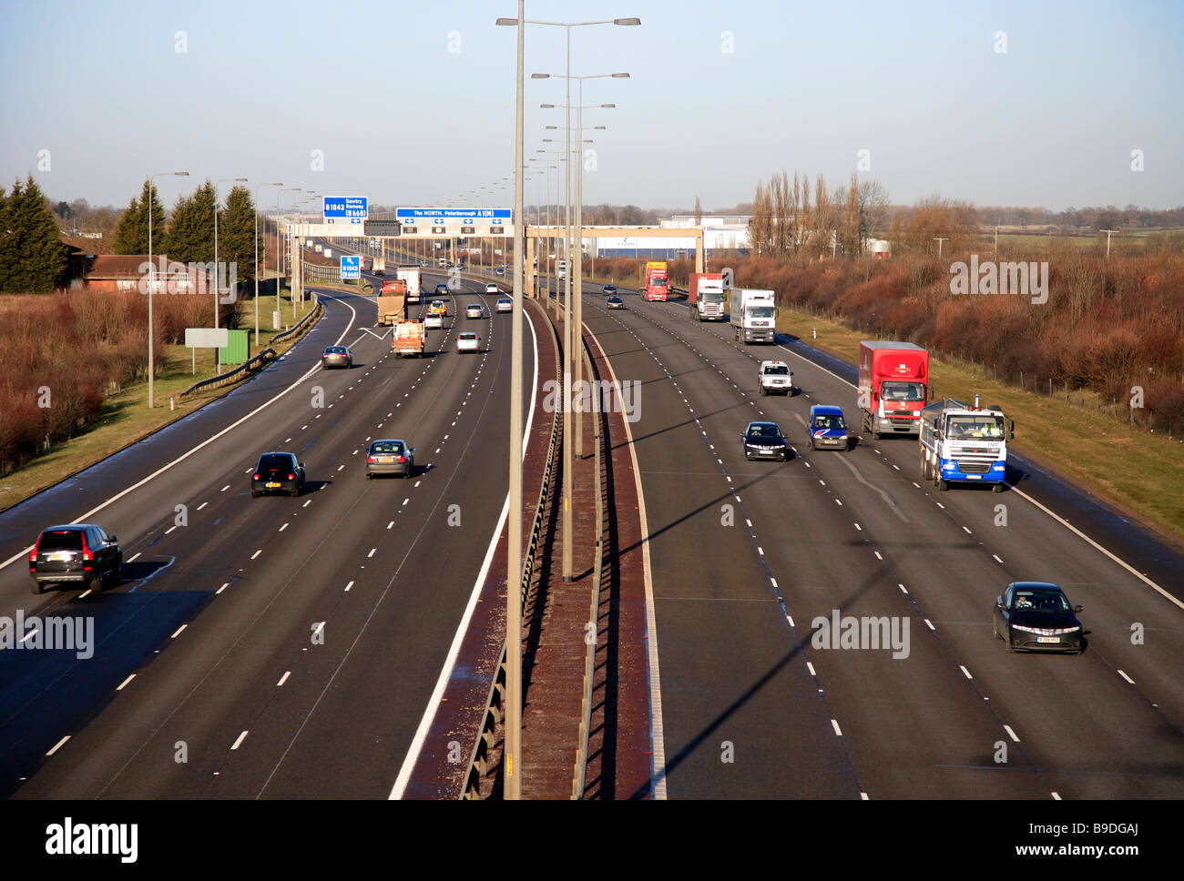 Cars and HGV Lorries Traffic on the A1/M Motorway Peterborough ...