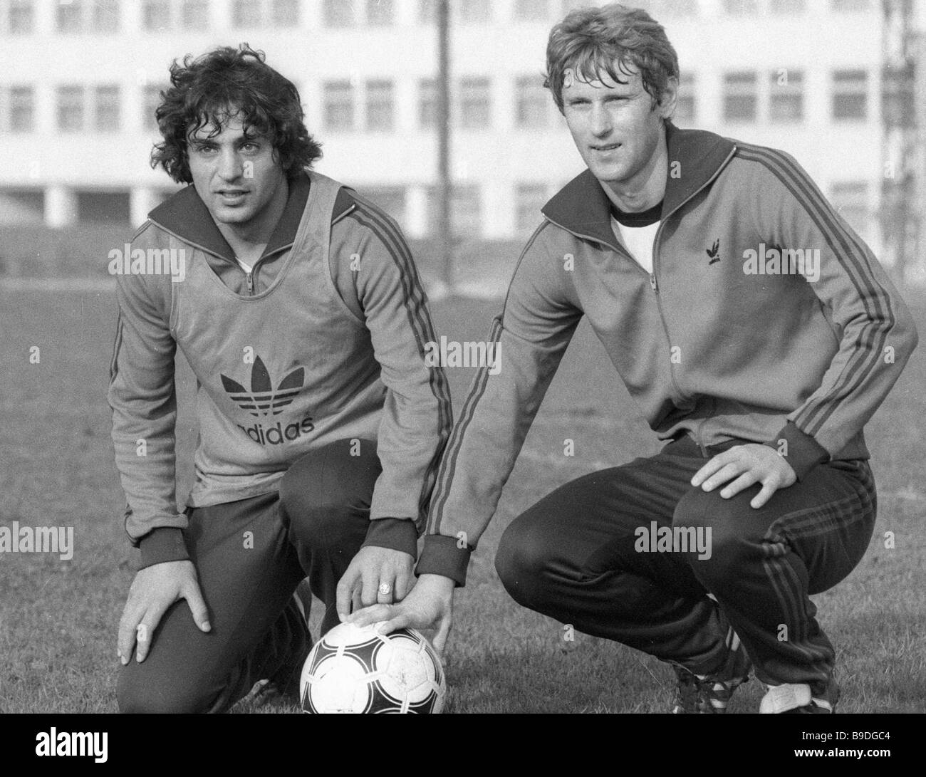 USSR national soccer team players Khoren Oganesyan left and Leonid ...