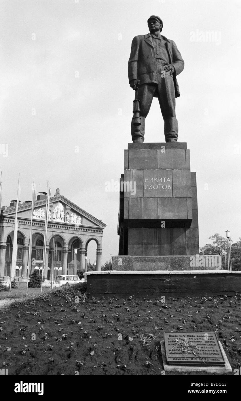 The monument to miner Nikita Izotov one of the pioneers of Stakhanov s ...
