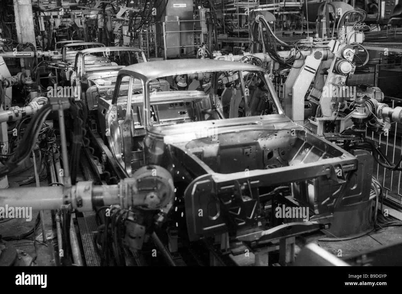 Testing a new robotized production line at the car factory Stock Photo ...