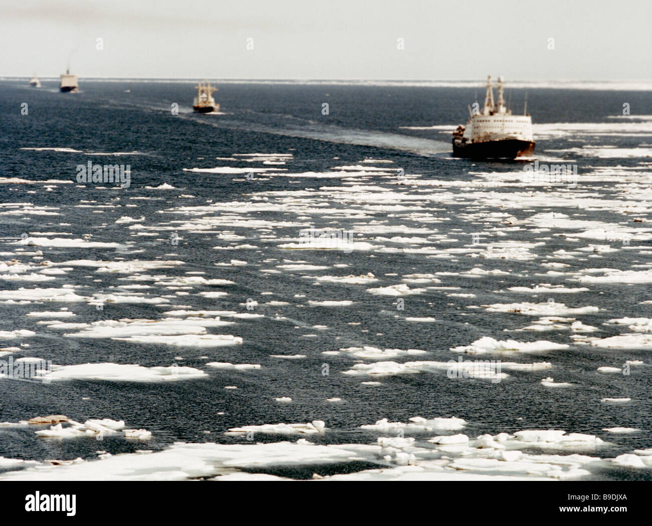 Diesel electric icebreaker Krasin leads the ice convoy Stock Photo - Alamy