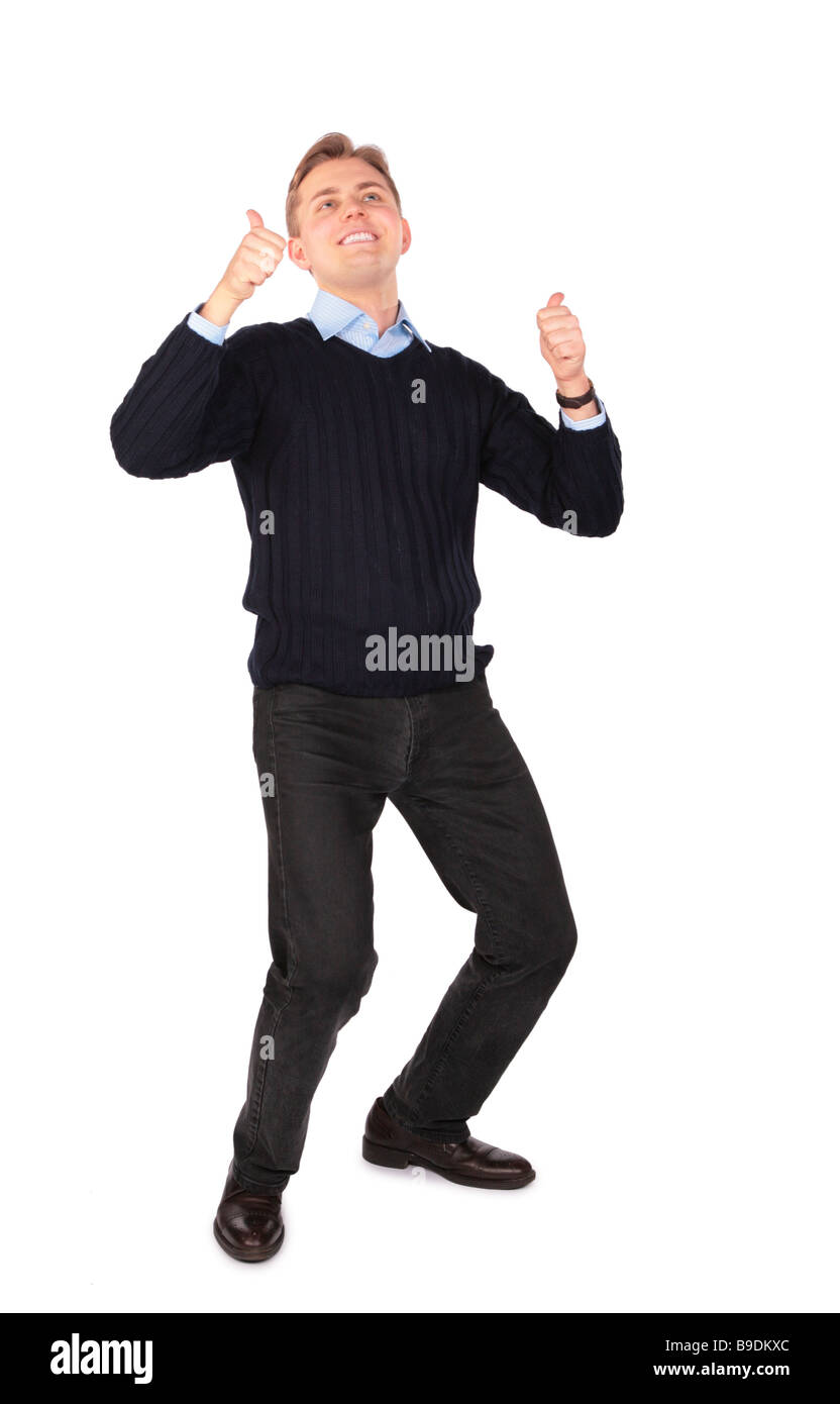 Young man gives gesture Stock Photo - Alamy