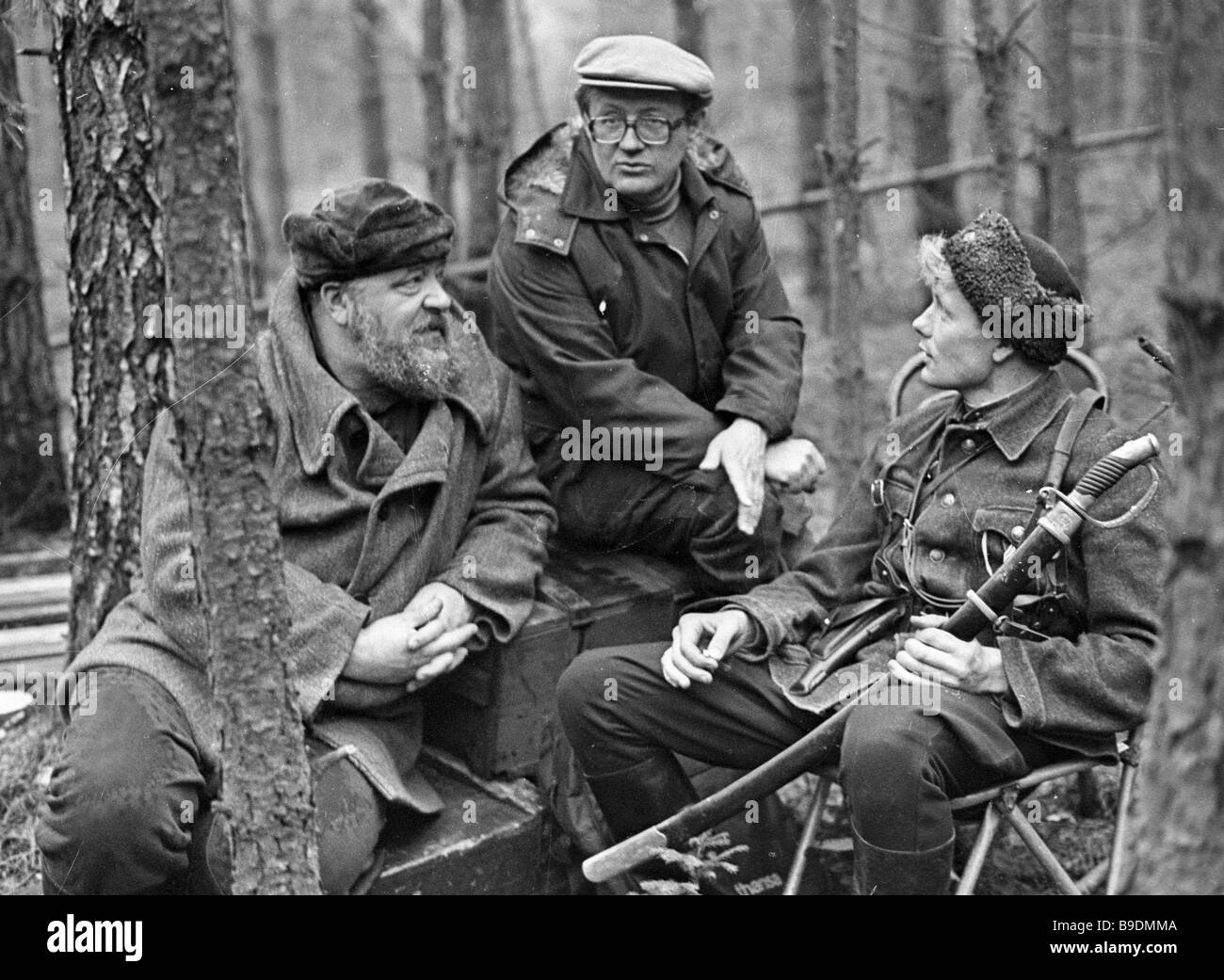 Belarussian writer Ales Adamovich center with actors as partisans at ...
