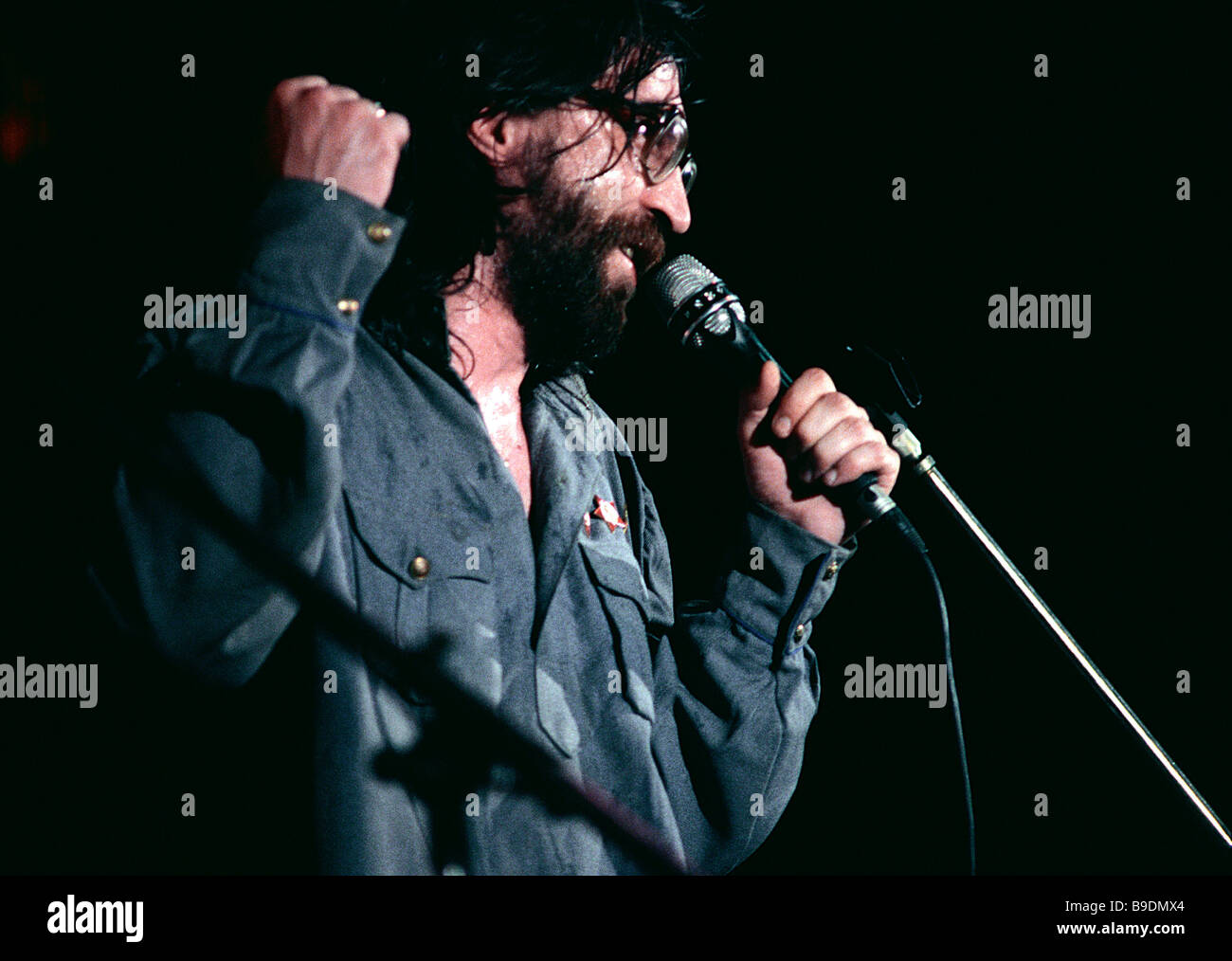 Chief of the DDT rock group Yury Shevchuk giving a concert Stock Photo ...