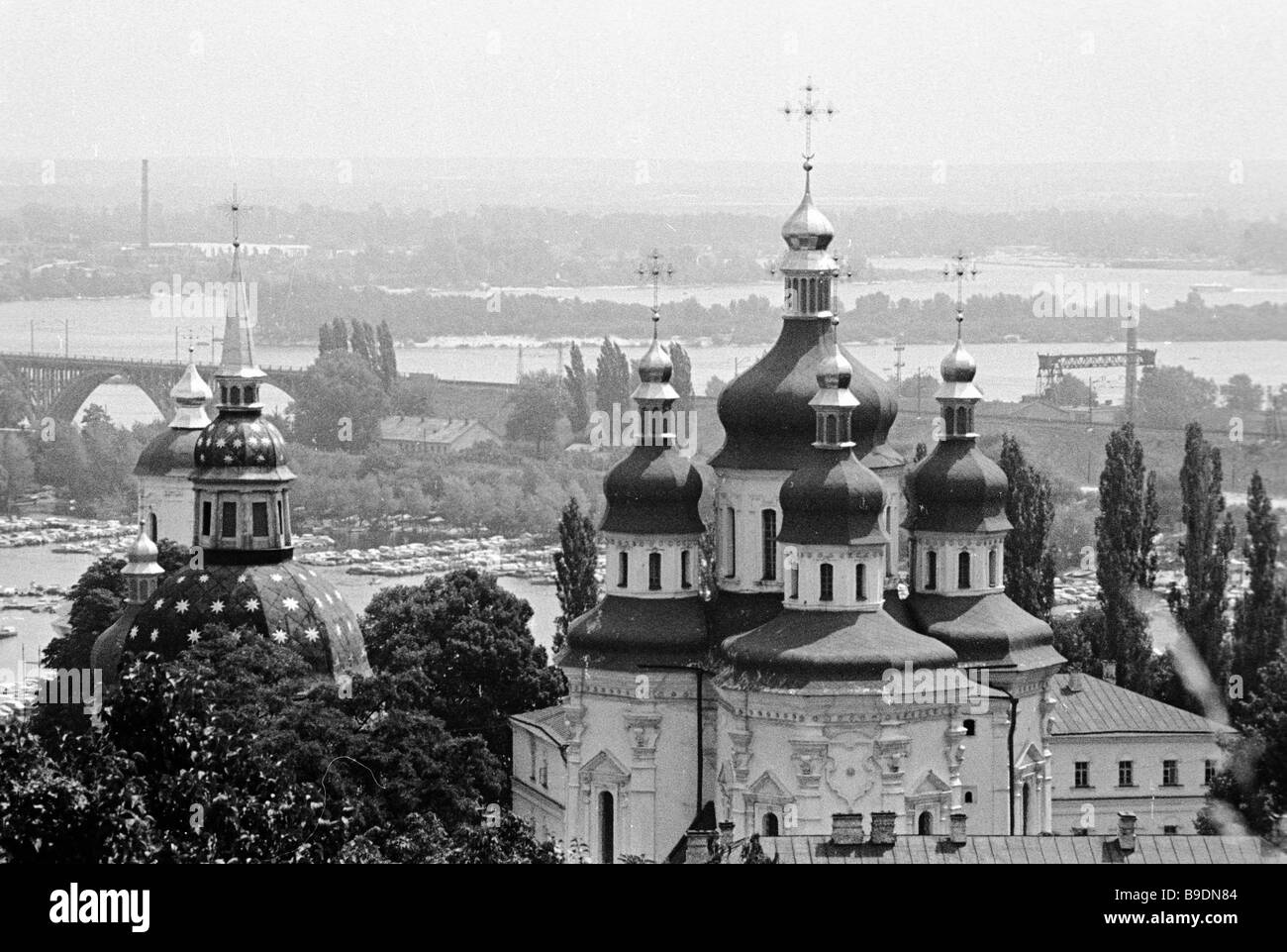 A bird s eye view of the Vydubetsky Monastery XVIII century Stock Photo ...