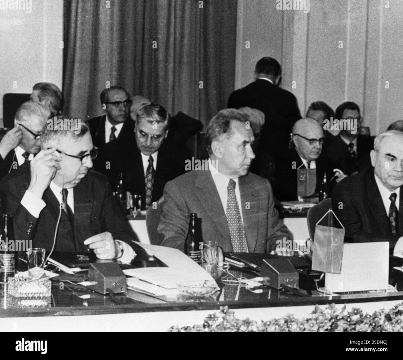 Soviet delegation led by Prime Minister Alexei Kosygin participating in ...