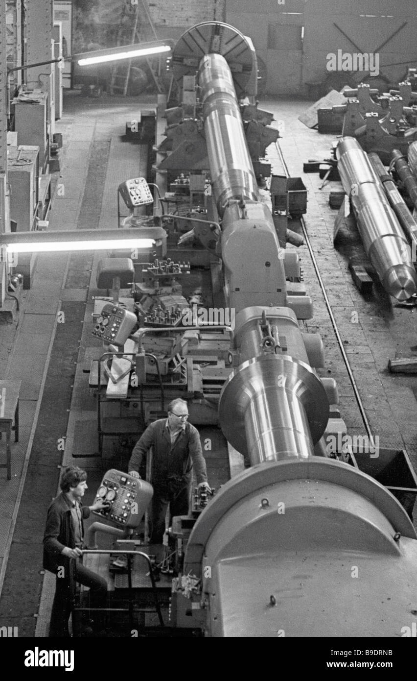 Workers of the Baltic shipyard named after S Ordzhonikidze work on the ...