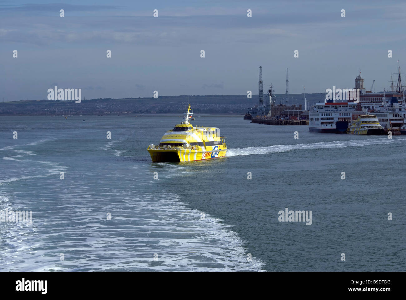 Isle of Wight Fast Cat Ferry setting out from Portsmouth, Hampshire ...
