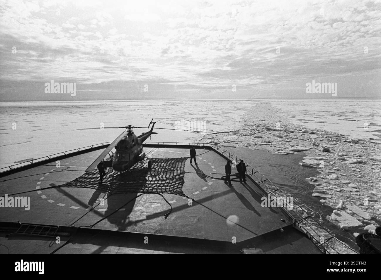 Pilots at the helipad of nuclear powered icebreaker Arktika Stock Photo ...