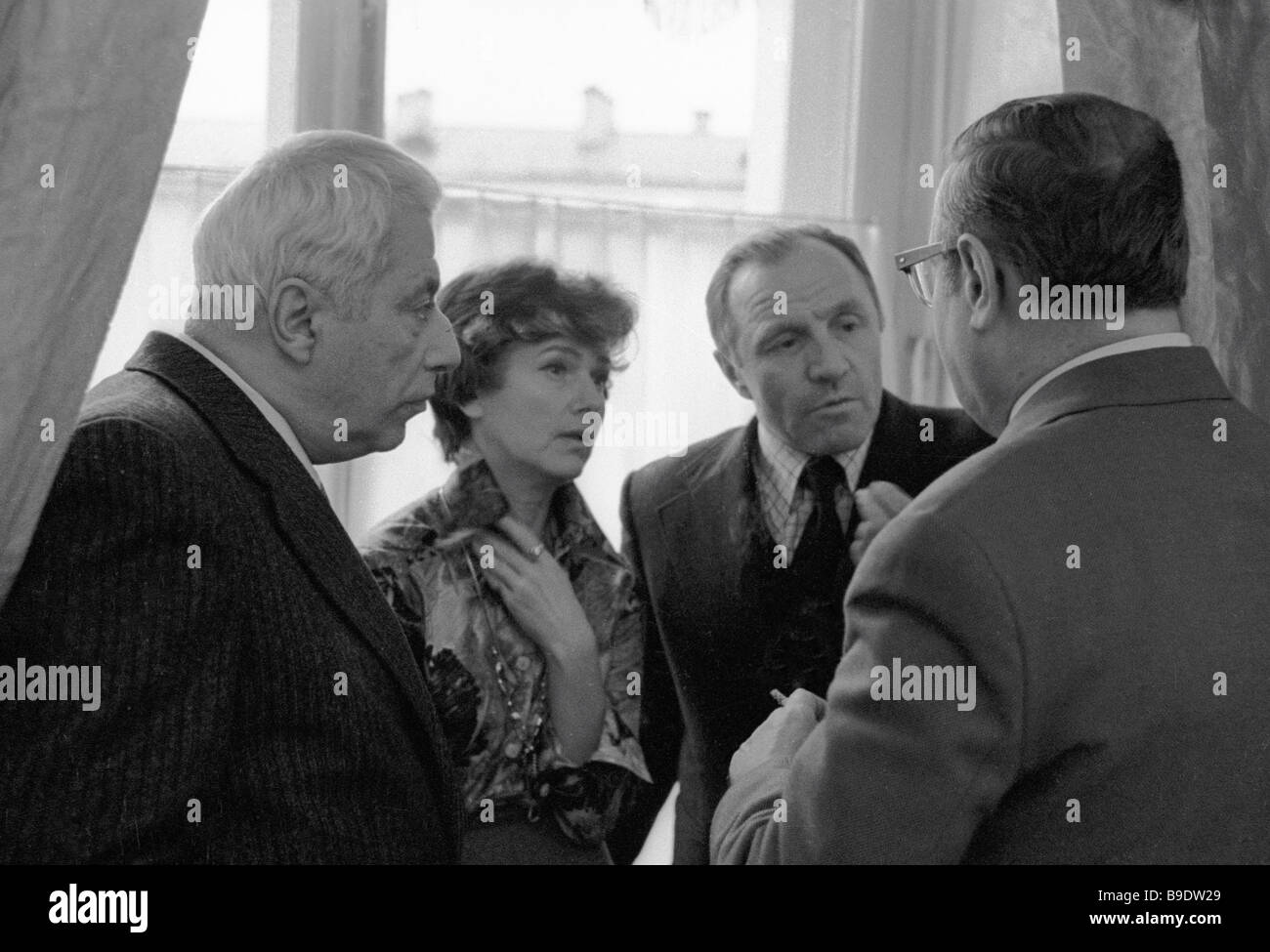 Theater director Yevgeny Simonov left and actors Mikhail Ulyanov and ...
