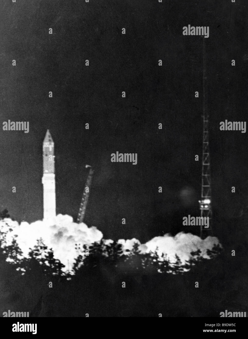 A rocket with the Interkosmos 10 terrestrial satellite being launched ...
