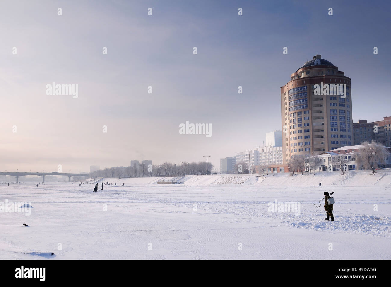 Winter snow scenes by frozen Ural River, Atyrau, Kazakhstan Stock Photo ...
