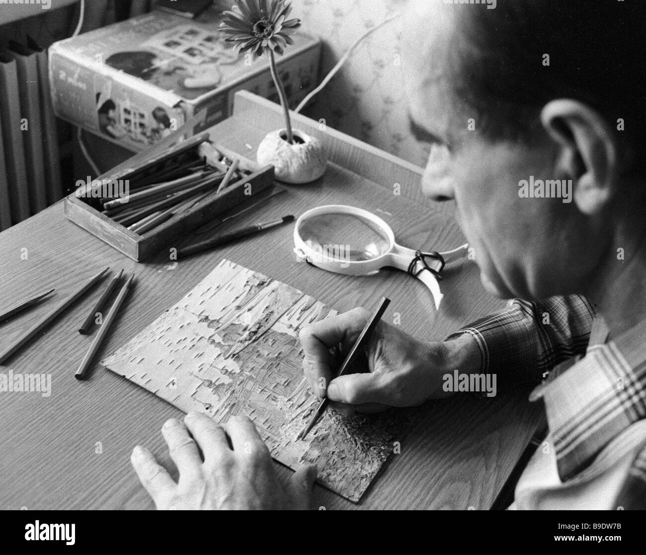 Drawing on birch bark Stock Photo - Alamy