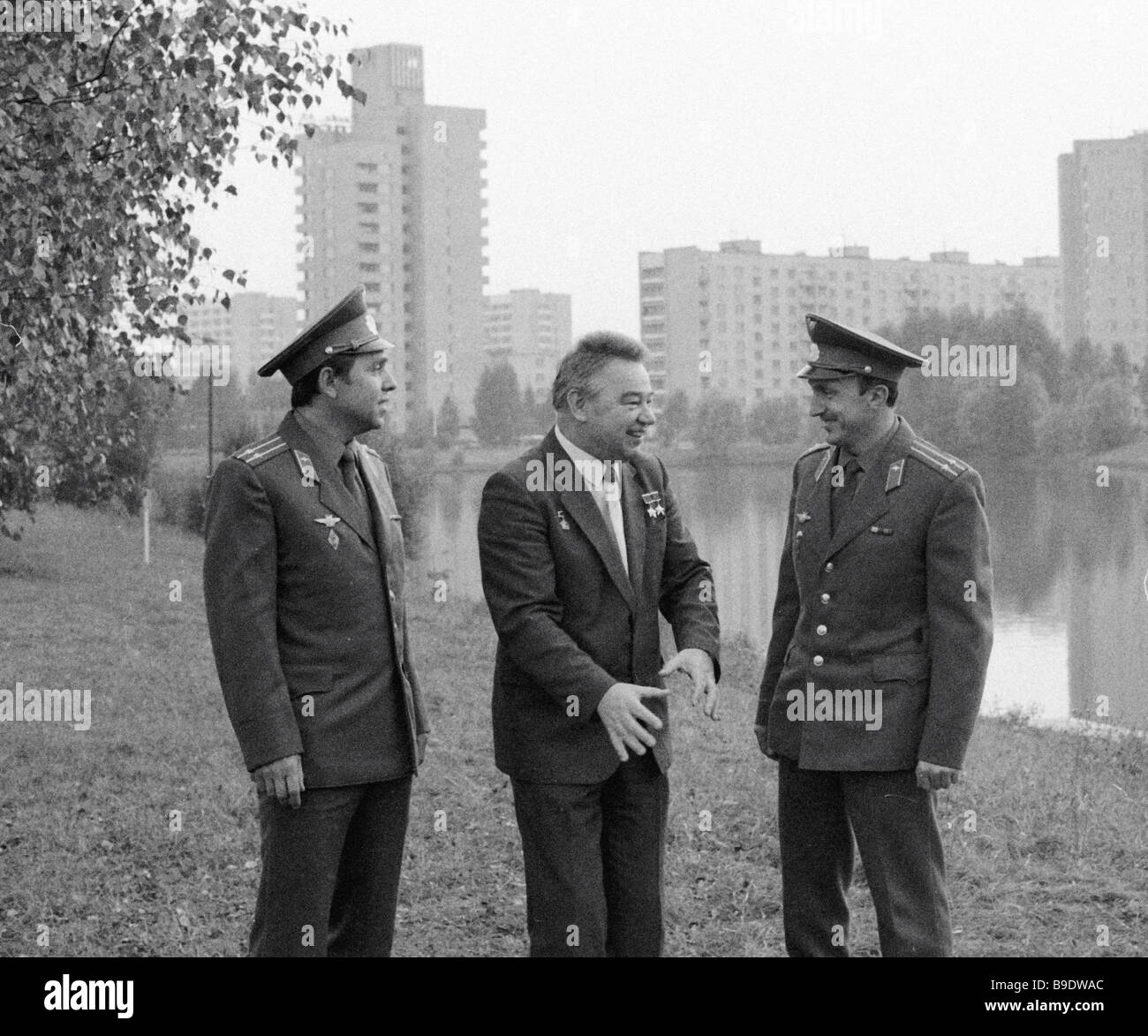 Crew members of the Soyuz T 14 spacecraft Alexander Volkov Georgy ...