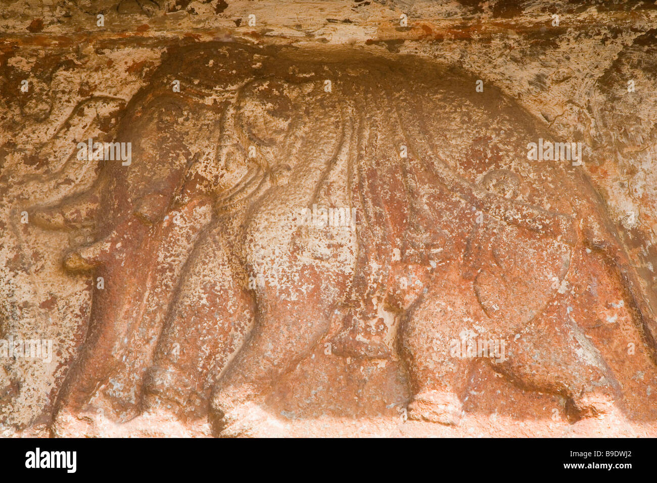Bas relief of an elephant carved on the wall of a temple, Virupaksha ...