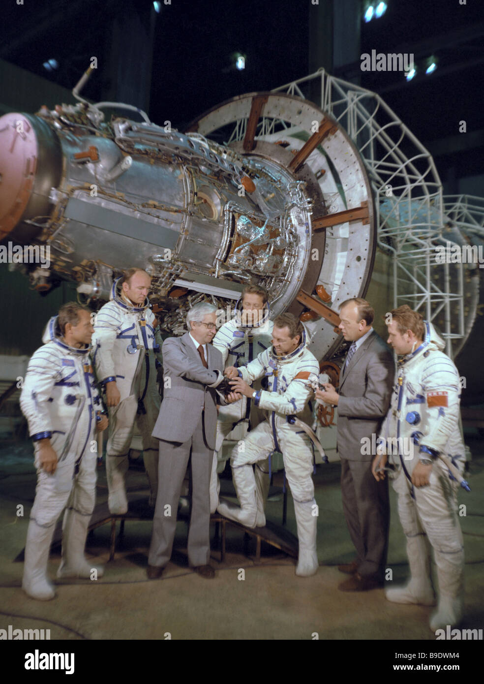 Soviet pilots cosmonauts Heroes of the USSR left to right Oleg Makarov ...