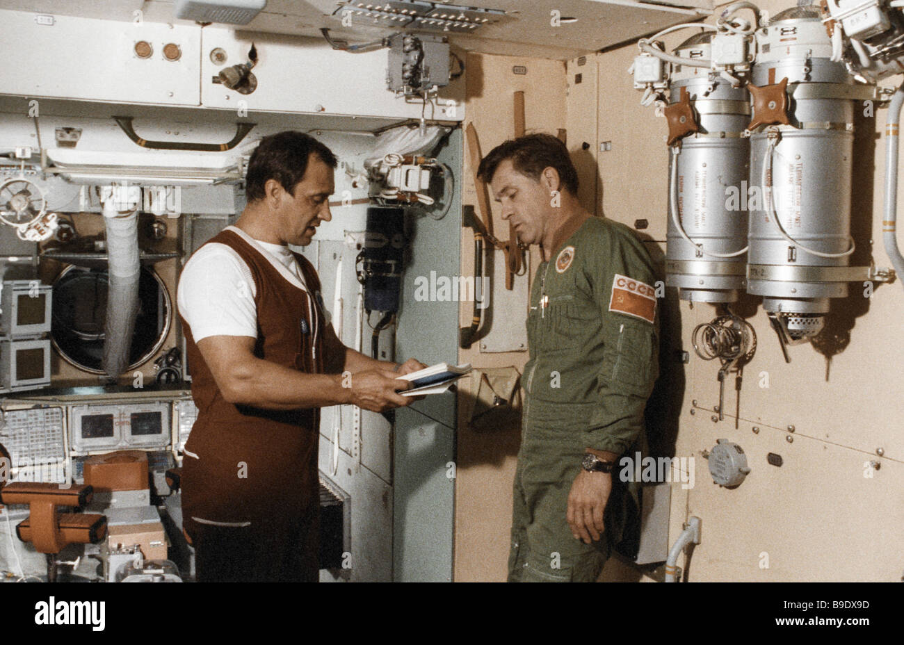 Pilots Cosmonauts of the USSR Valery Polyakov left and Alexander ...