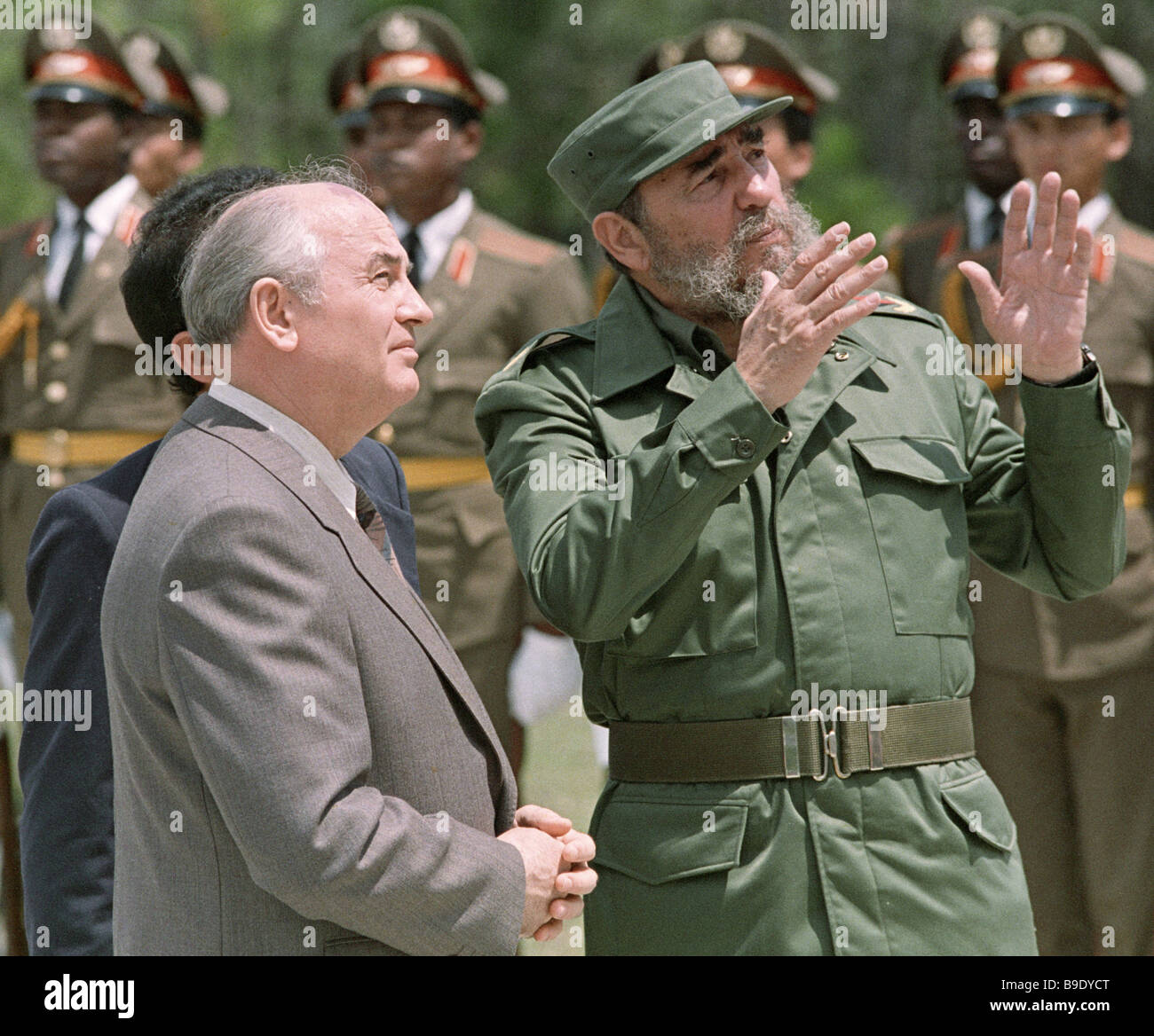 Soviet leader Mikhail Gorbachev left meeting with his Cuban counterpart ...