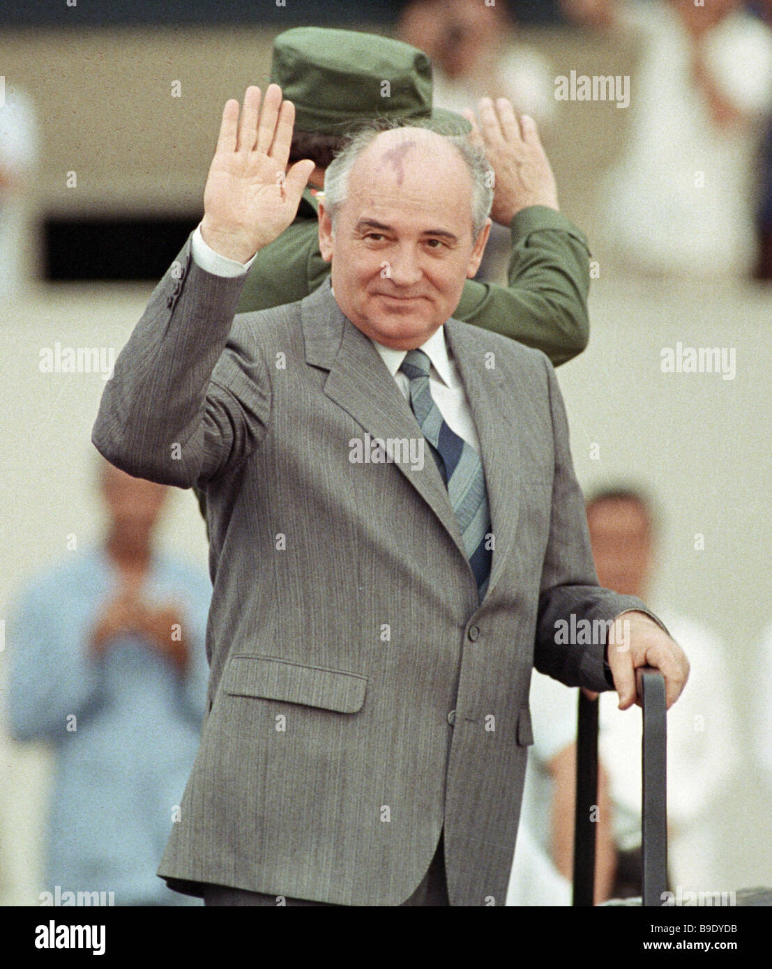 Soviet leader Mikhail Gorbachev greeting Havana residents during his ...