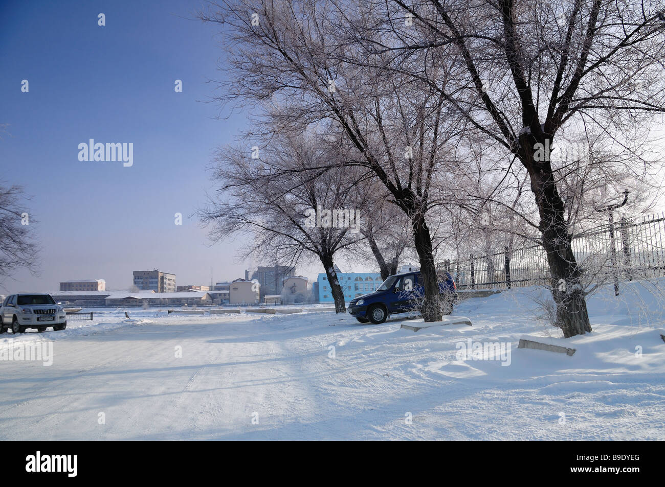 Winter snow scenes by frozen Ural River, Atyrau, Kazakhstan Stock Photo ...