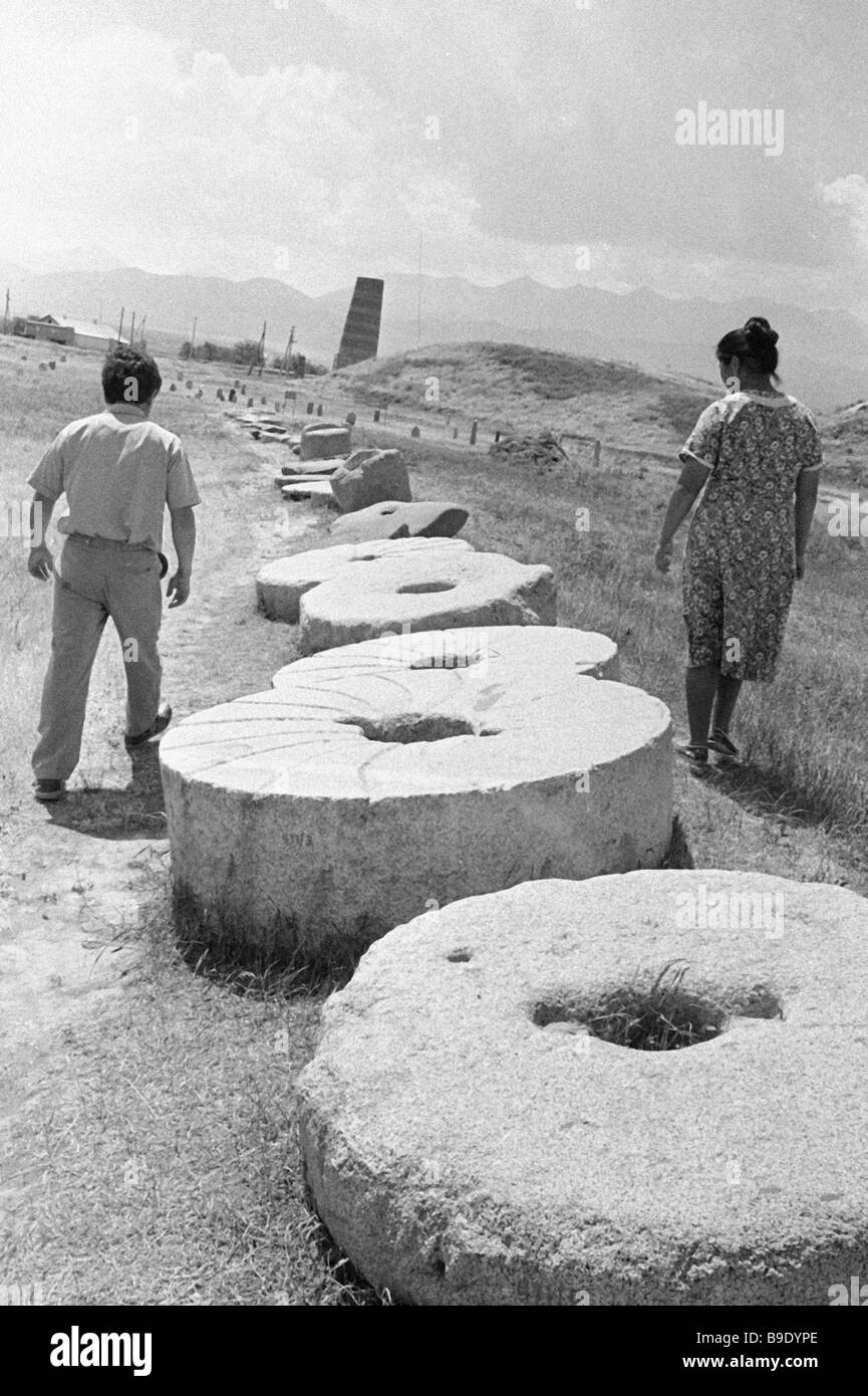 Stone millstones that residents of the medieval Muslim town of ...
