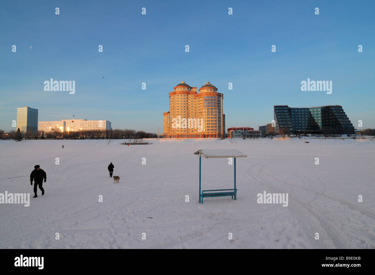 Winter snow scenes by frozen Ural River, Atyrau, Kazakhstan Stock Photo ...