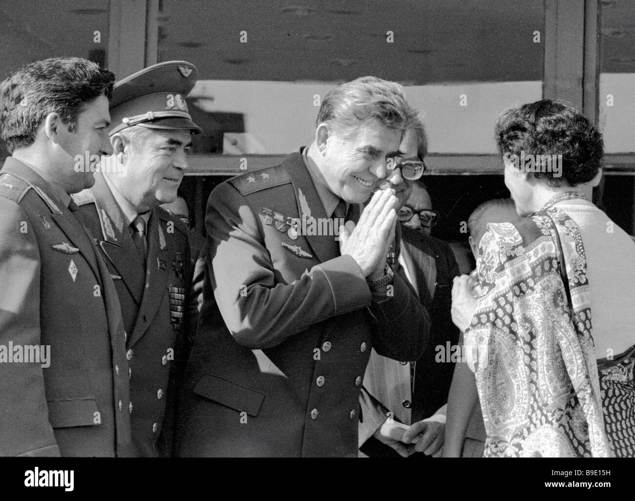 Soviet cosmonauts Andrian Nikolayev 2nd left and Georgy Beregovoi 3d ...