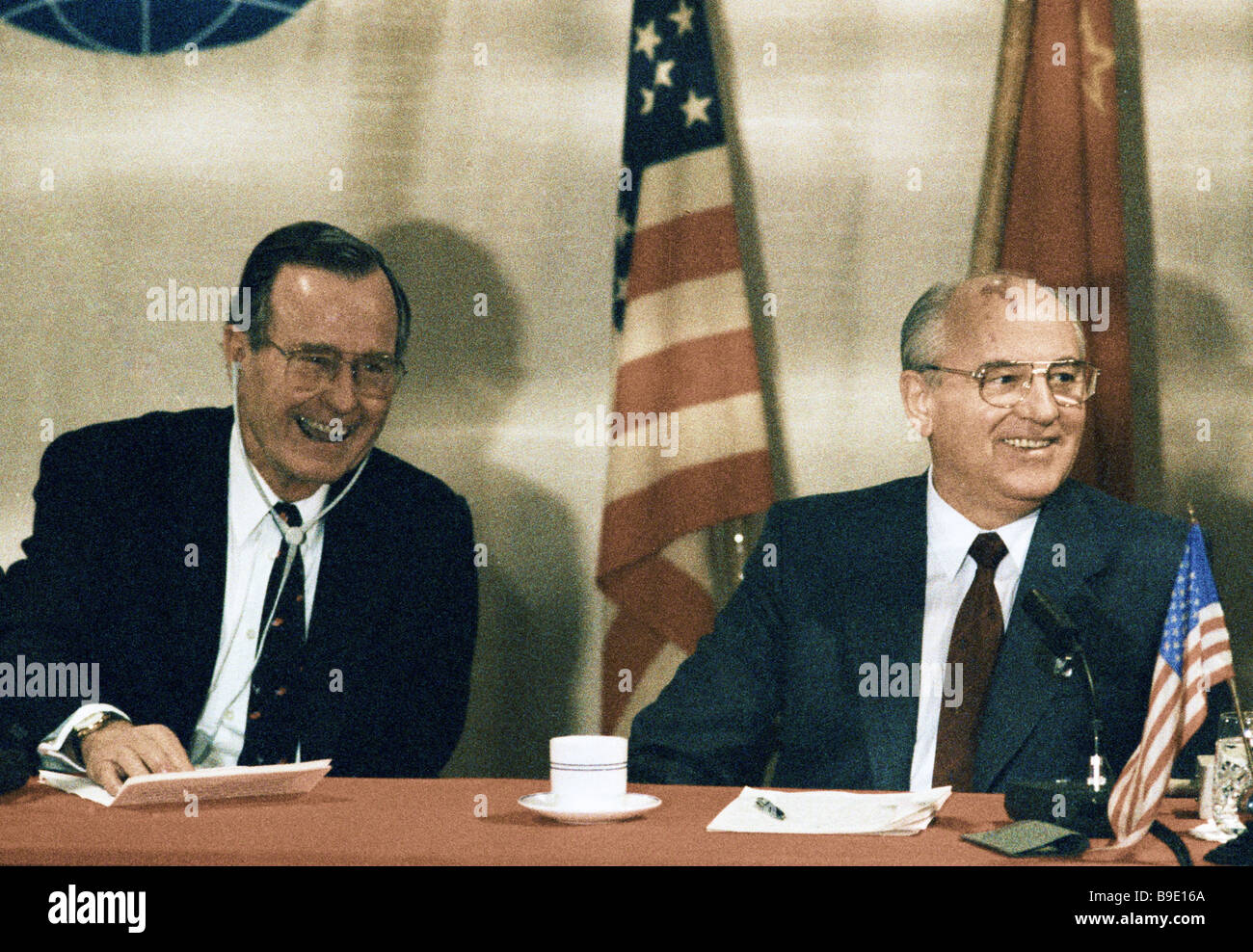 U S President George Bush left and Soviet Communist Party Secretary ...