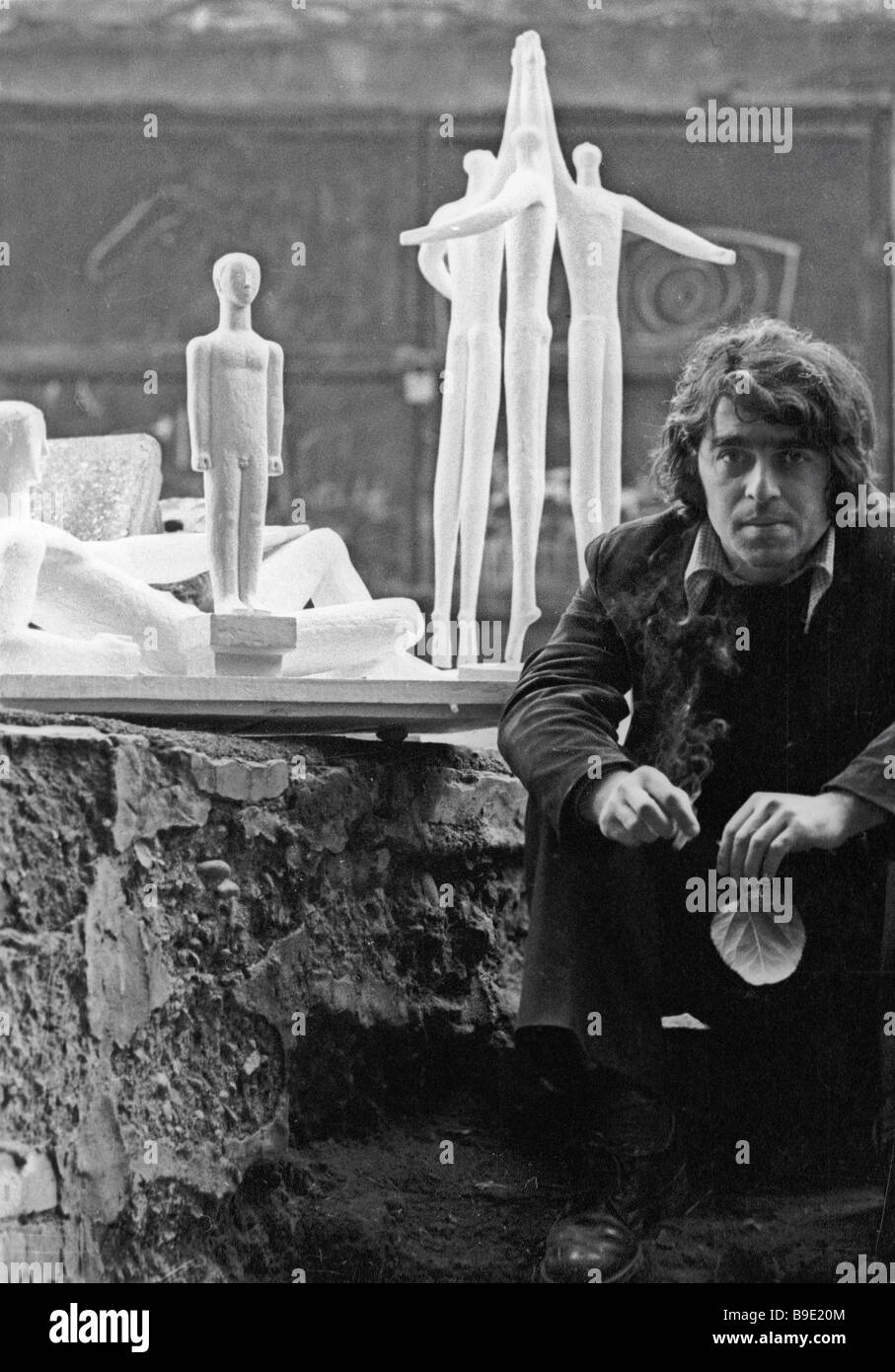 Sculptor Rezo Khasia at the workshop of youth center s art studio in ...