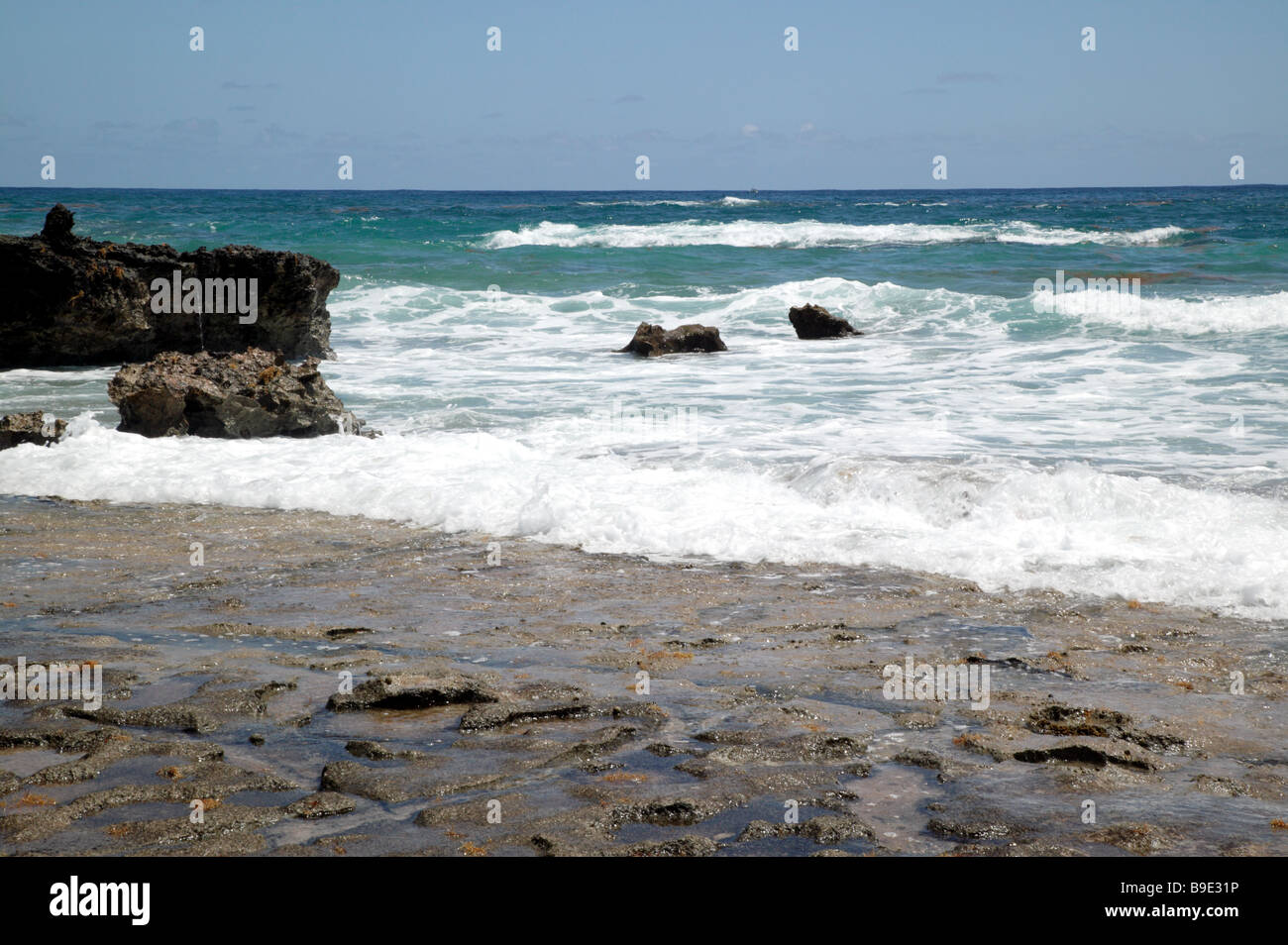 Rugged coastal scenery near Palm Grove Gardens, Devonshire Parish Stock ...