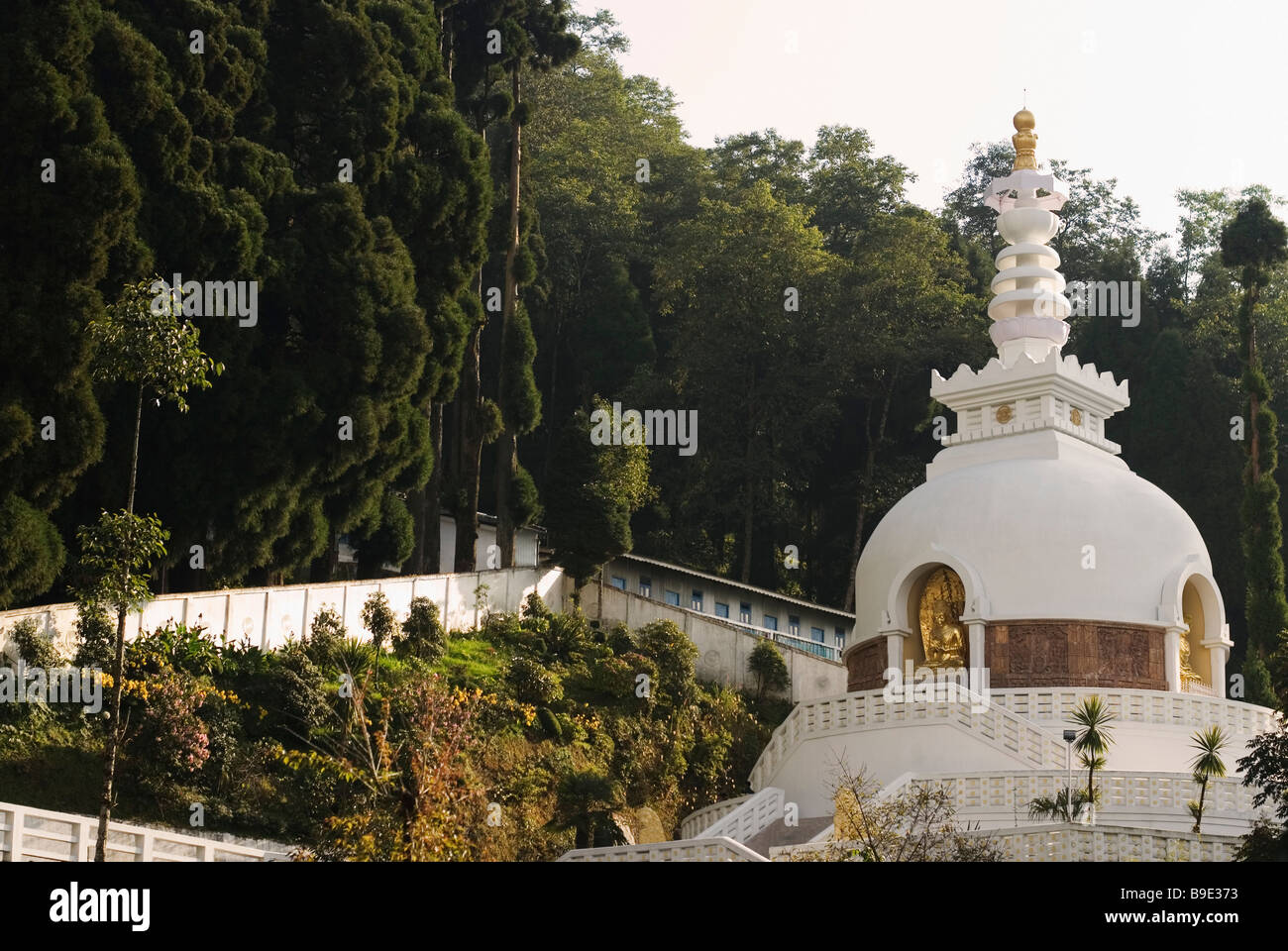 Low angle view of a stupa, Japanese Stupa, Darjeeling, West Bengal ...