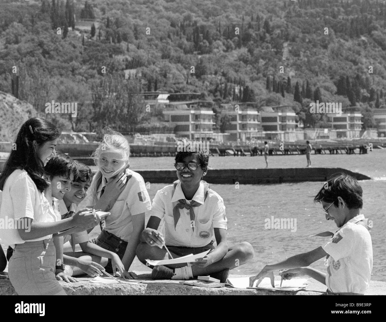 Indian and Soviet children vacationing at the seaside camp Artek Crimea ...