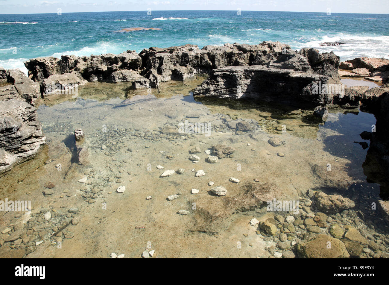Large rock-pool at Spittal Pond Nature Reserve, Smith's Parish, Bermuda ...