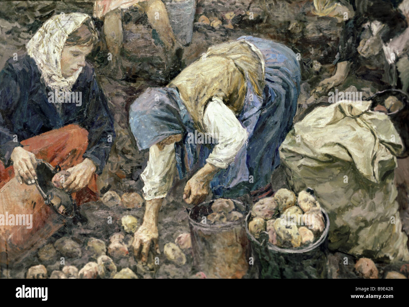 A reproduction of the painting Potato Picking by Arkady Plastov 1893 ...