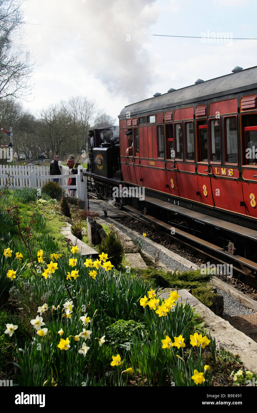 Kent East Sussex Railway a steam tank locomotive named Bodiam departing ...