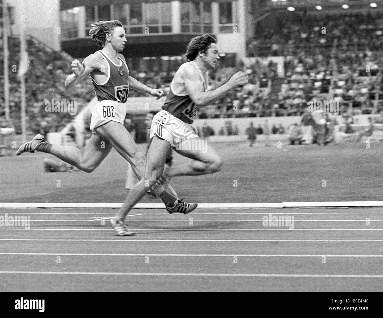 European 1978 champion in men s 60m Nikolai Kolesnikov right takes the ...