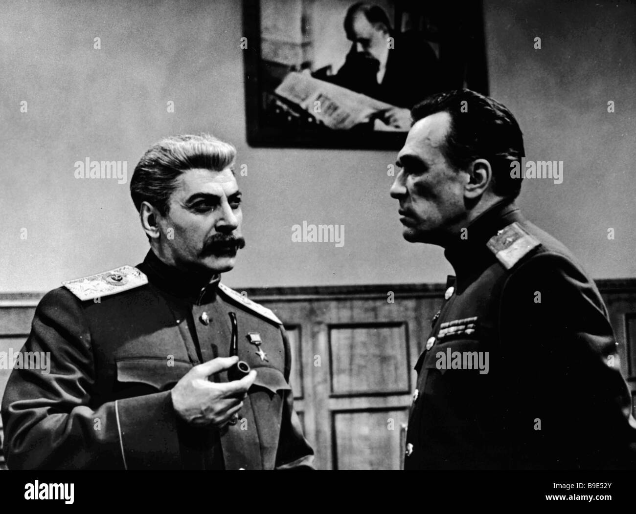 Actors Andro Kobaladze as Joseph Stalin left and Pyotr Chernov as ...