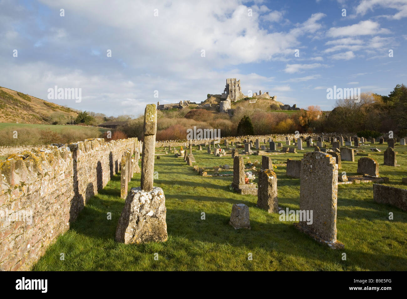 A winter view of Corfe Castle from the village cemetery Stock Photo - Alamy